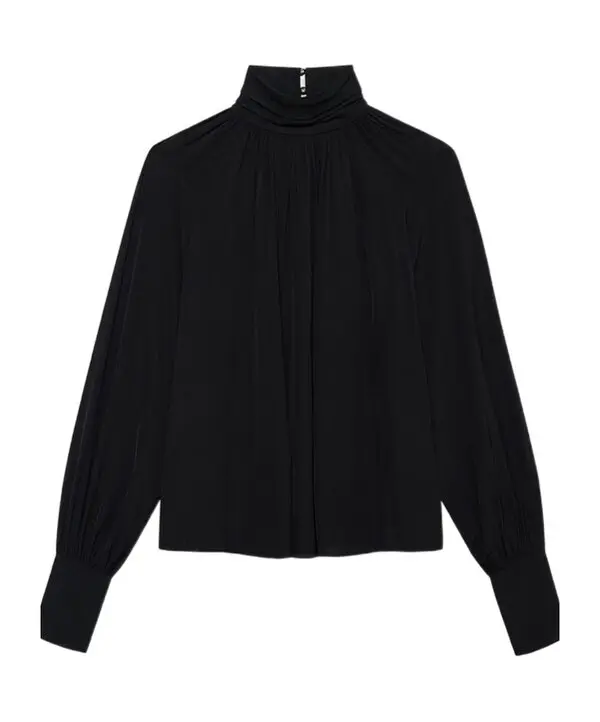 ANINE BING Gathered High Neck Blouse