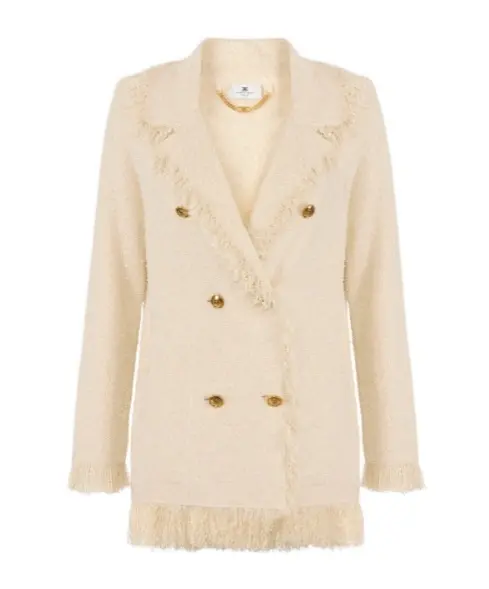 Elisabetta Franchi Fringed Bouclé Knit Jacket - Cream