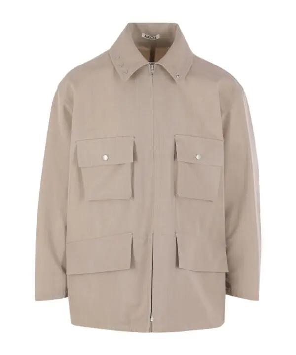 Auralee Wool Collar Casual Jacket With Stud Embellishments - Nude