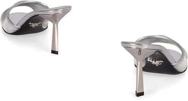 Prada Logo Detailed Stiletto Heeled Sandals - Silver