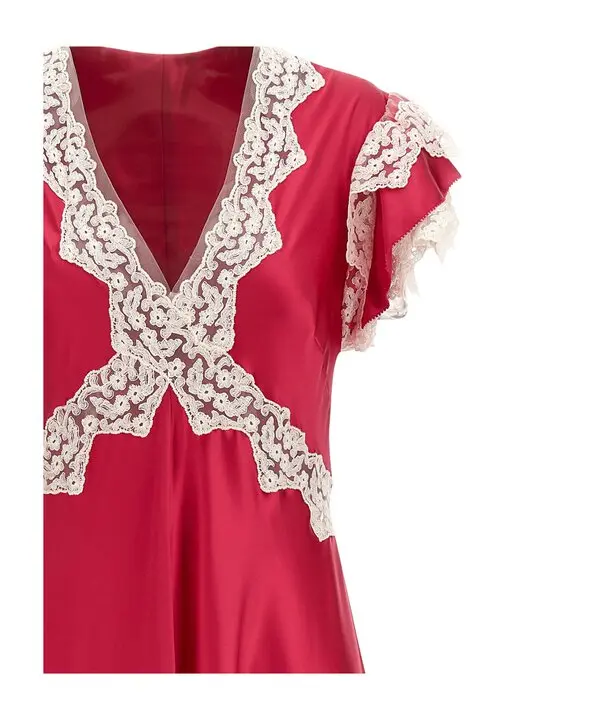 Alberta Ferretti Lace Trim Maxi Dress