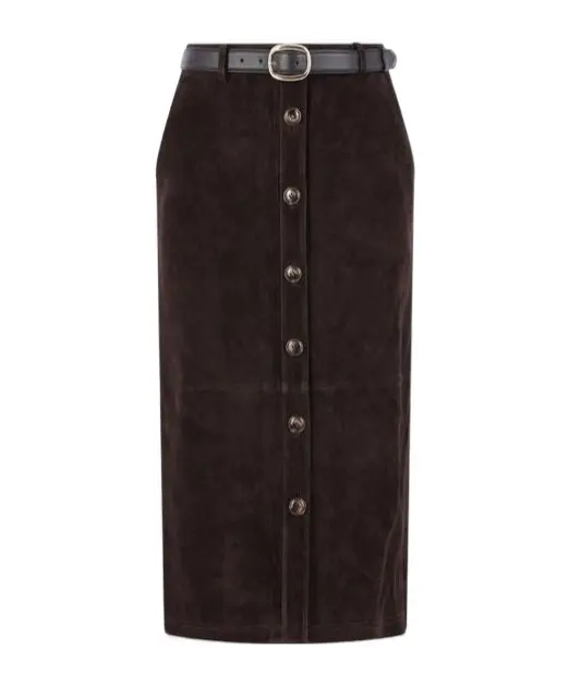 SELF-PORTRAIT Button Detailed Belted Midi Skirt - Black