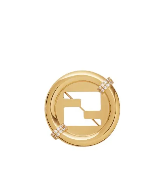 Fendi Ff Logo Embellished Brooch - Golden