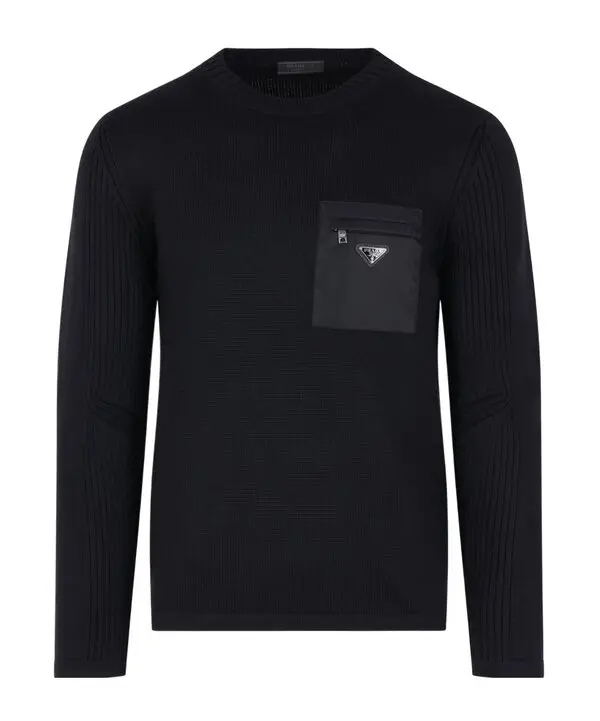 Prada Logo-patch Pocket Sweater - Black