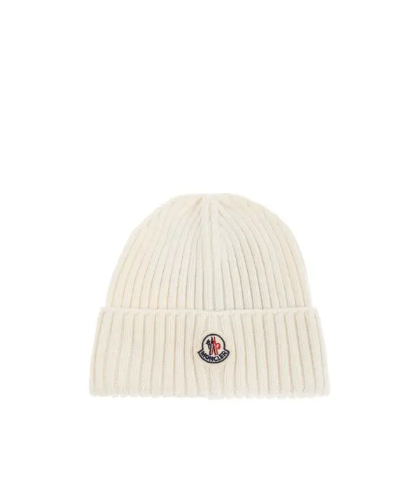 Moncler Ribbed Knit Beanie - White