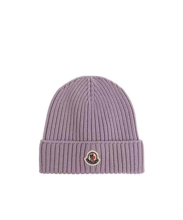 Moncler Logo Patch Beanie - Purple