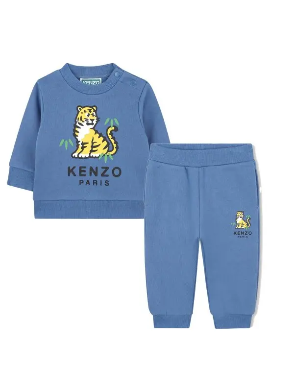 Kenzo Tiger Print Cotton Tracksuit Set - Blue
