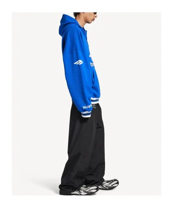 Balenciaga Logo Patch Hooded Sweatshirt - Blue