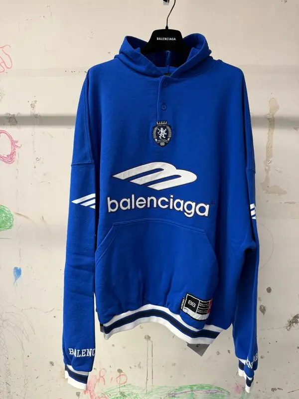 Balenciaga Logo Patch Hooded Sweatshirt - Blue