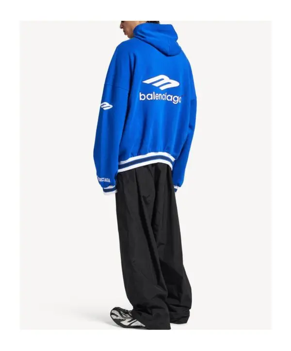 Balenciaga Logo Patch Hooded Sweatshirt - Blue