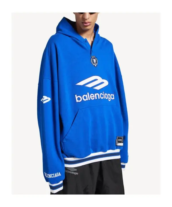 Balenciaga Logo Patch Hooded Sweatshirt - Blue
