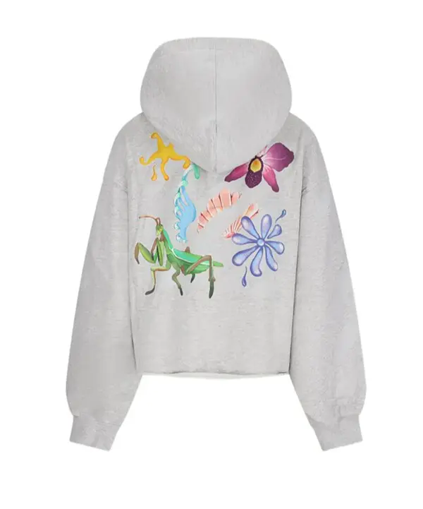 Off-White Cropped Graphic Print Hoodie - No