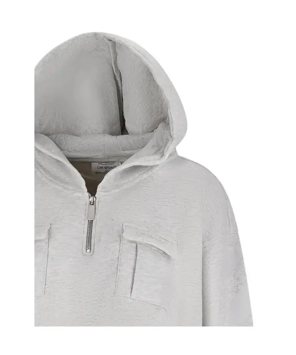 Off-White Cropped Graphic Print Hoodie - No