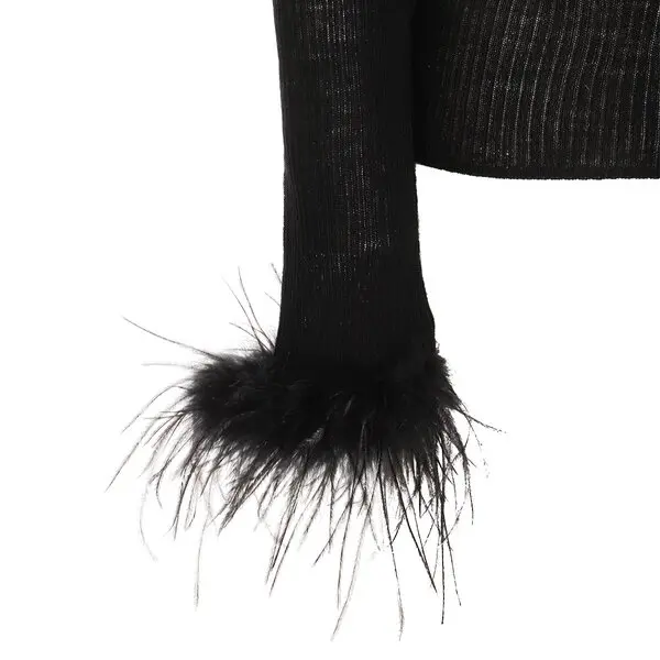 Blumarine Feather Trimmed Roll Neck Jumper