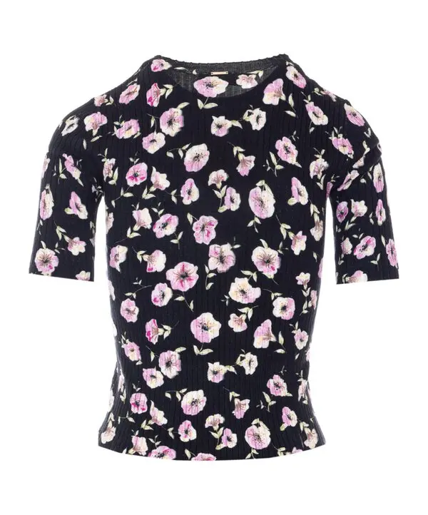 TWINSET Crewneck Floral-print Ribbed Short-sleeve T-shirt