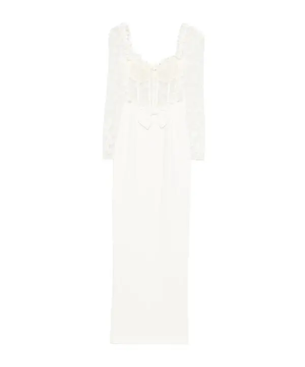Alessandra Rich Lace Bow Maxi Dress - White