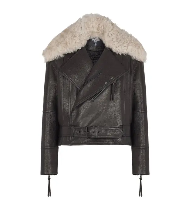 Balmain Leather Jacket With Detachable Shearling Collar
