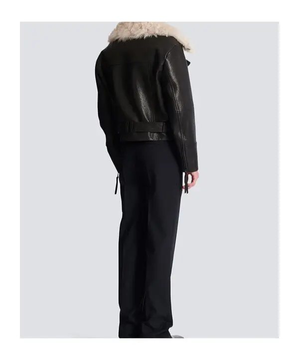 Balmain Leather Jacket With Detachable Shearling Collar