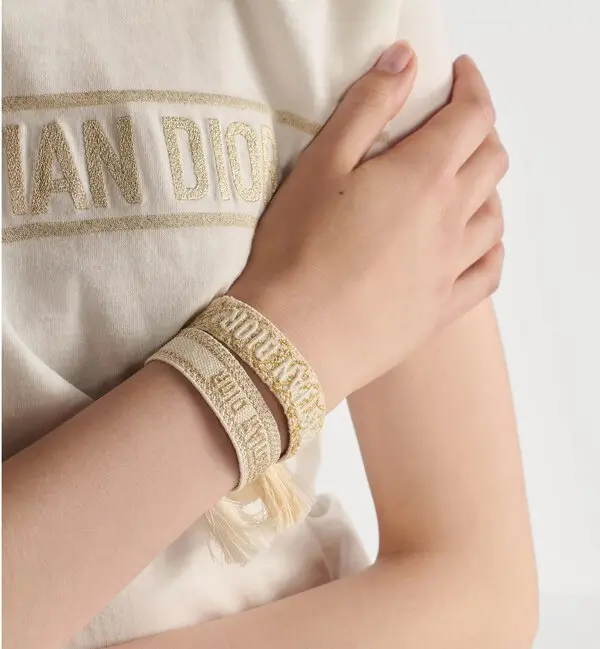 Dior Embroidered Logo Bracelets - Golden