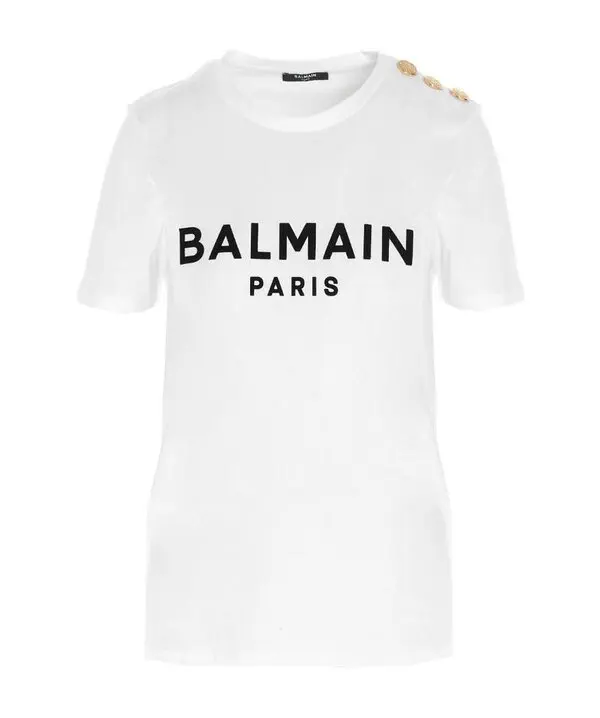Balmain Logo Printed Crewneck T-shirt With Button Detail - White