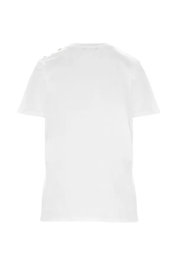 Balmain Logo Printed Crewneck T-shirt With Button Detail - White