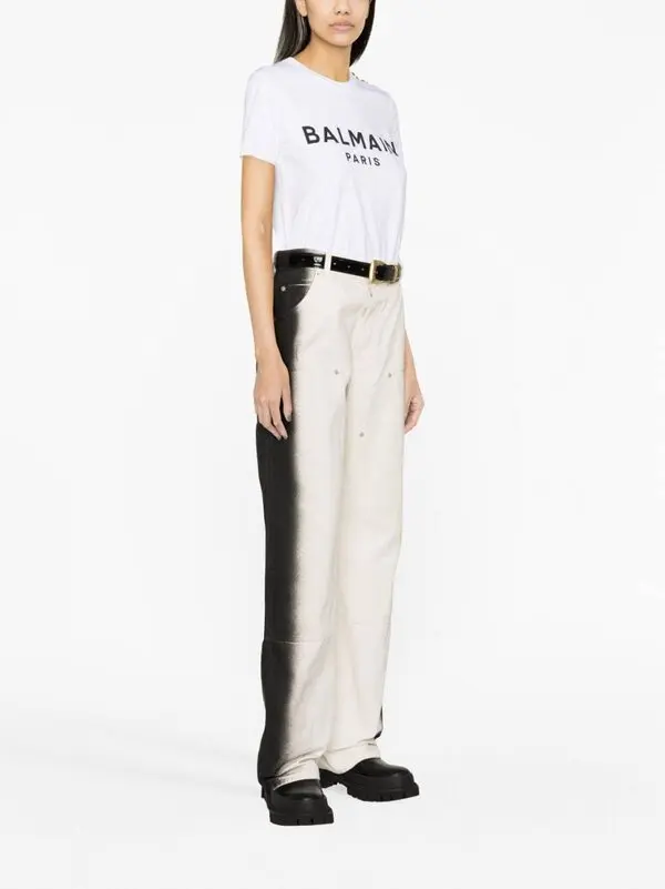 Balmain Logo Printed Crewneck T-shirt With Button Detail - White