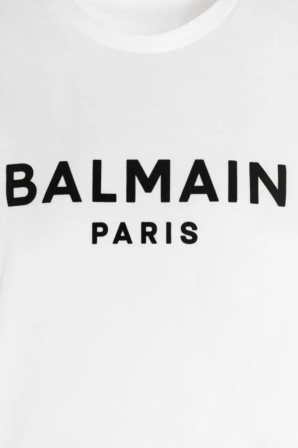 Balmain Logo Printed Crewneck T-shirt With Button Detail - White