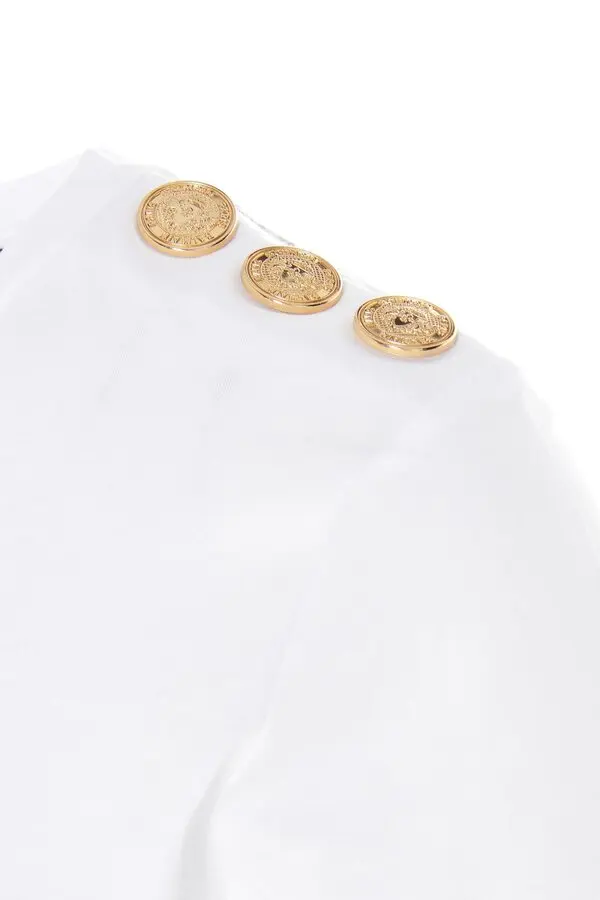 Balmain Logo Printed Crewneck T-shirt With Button Detail - White