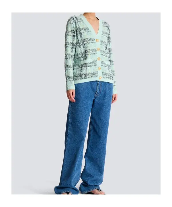 Balmain V-neck Button-down Glitter Tweed Cardigan