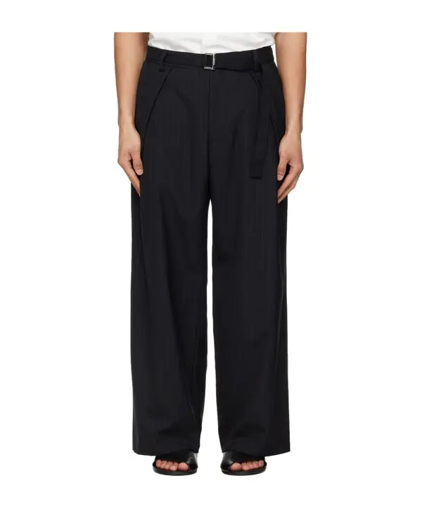 Sacai Pinstriped Tailored Trousers With Drawstring Belt - Black