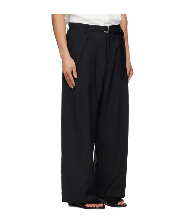 Sacai Pinstriped Tailored Trousers With Drawstring Belt - Black