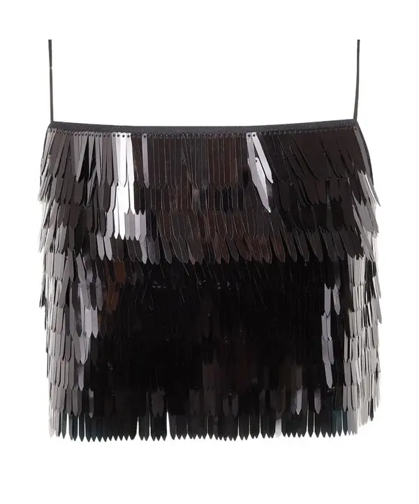 SELF-PORTRAIT Sequin Embellished Cropped Top - Black