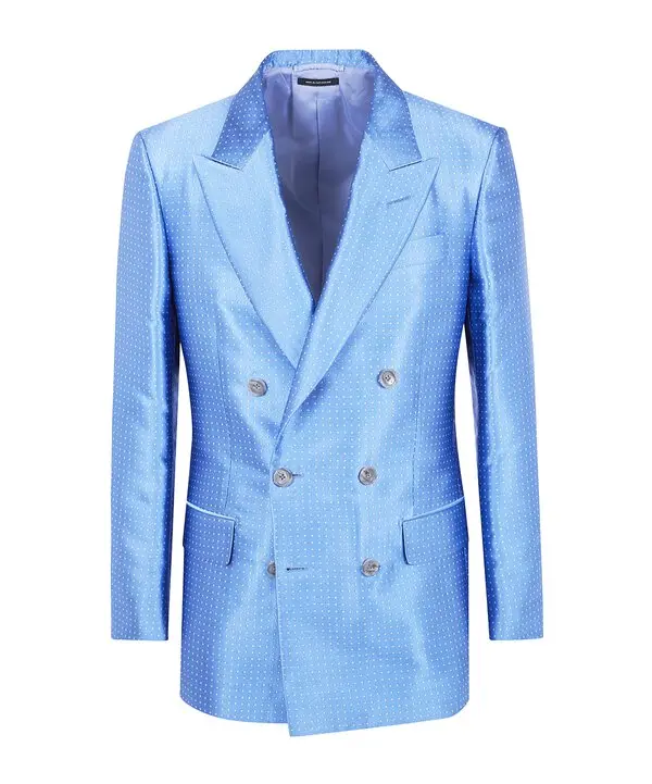 TOM FORD Polka Dot Jacquard Double-breasted Suit Jacket - Blue