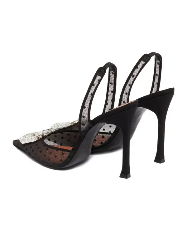 Amina Muaddi Camelia Sling Satin Pumps - Black