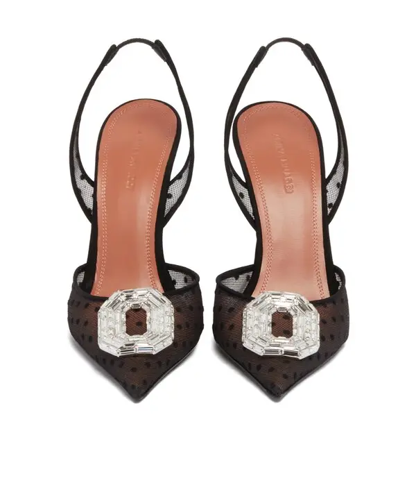 Amina Muaddi Camelia Sling Satin Pumps - Black