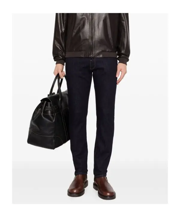 Emporio Armani Five-pocket Jeans With Logo Patch - Blue