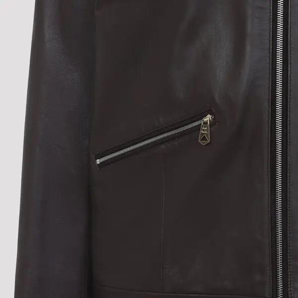 Paul Smith Smooth Leather Zip Jacket - Black