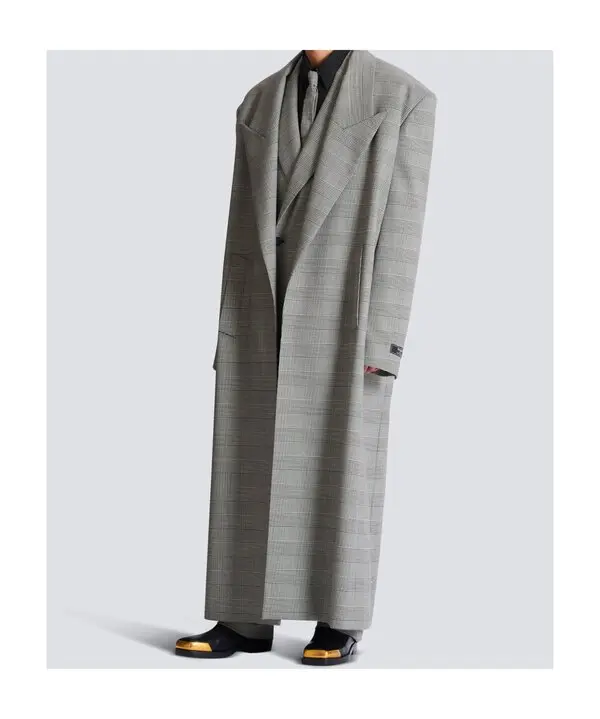 Balmain Oversized Prince Of Wales Wool Coat