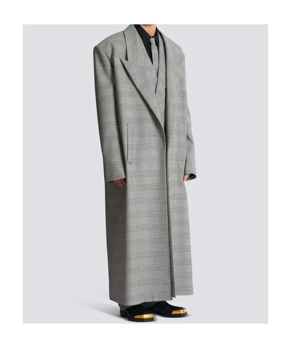 Balmain Oversized Prince Of Wales Wool Coat