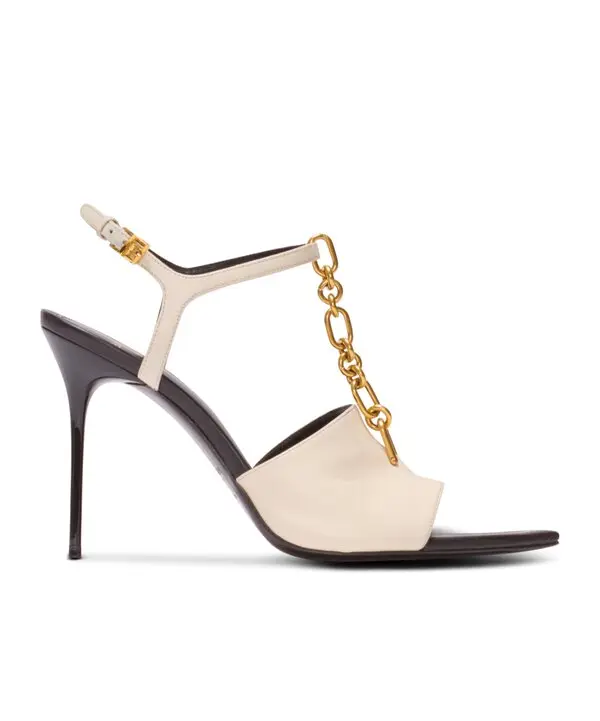 Balmain Leather Strappy Stiletto Sandals With Chain Detailing - Nude
