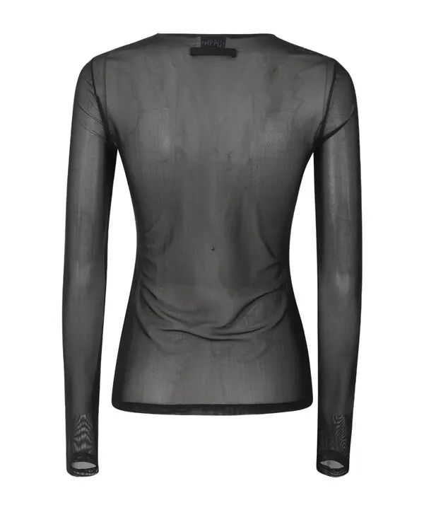 JEAN PAUL GAULTIER Embroidered Mesh Crewneck Long Sleeve Top - Black