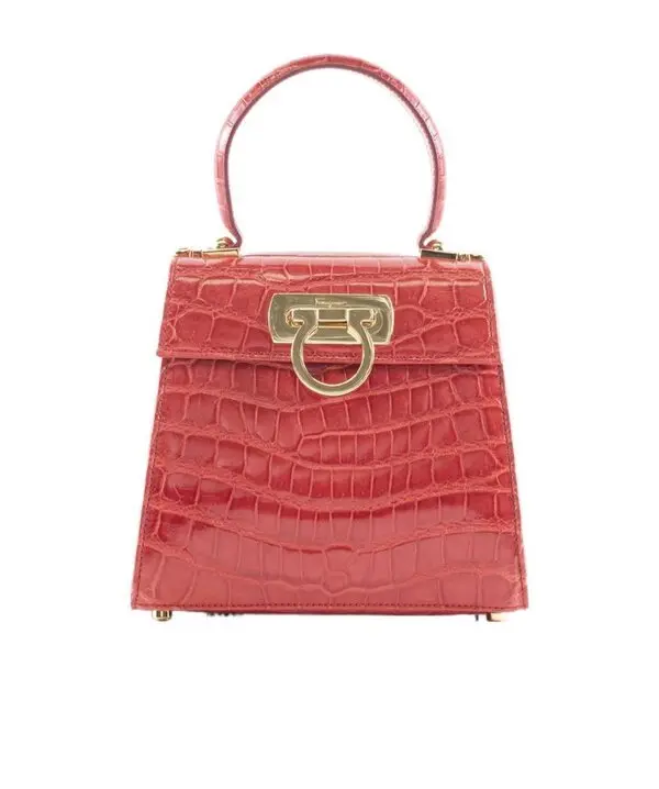 FERRAGAMO Alligator Effect Handbag - Red