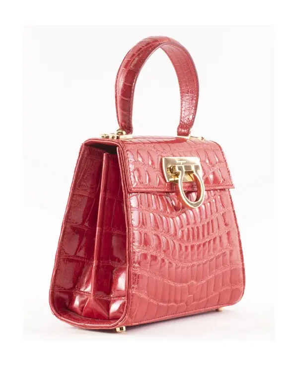 FERRAGAMO Alligator Effect Handbag - Red