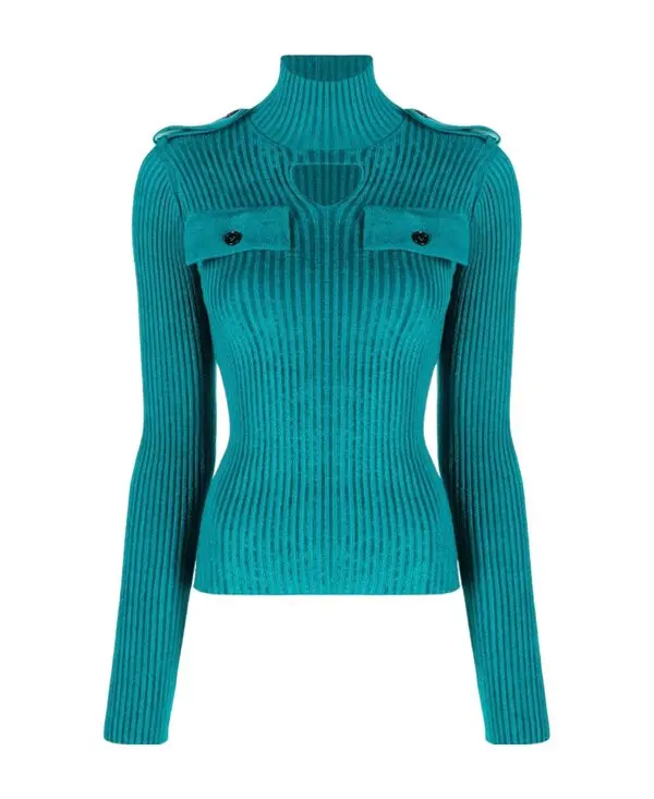 Bottega Veneta Rib-knit Cut-out Jumper With High Neck And Epaulettes