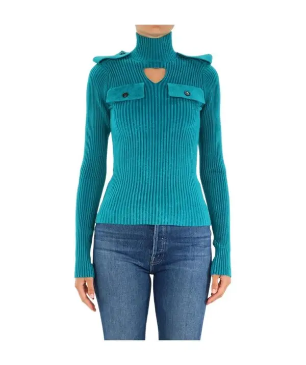 Bottega Veneta Rib-knit Cut-out Jumper With High Neck And Epaulettes