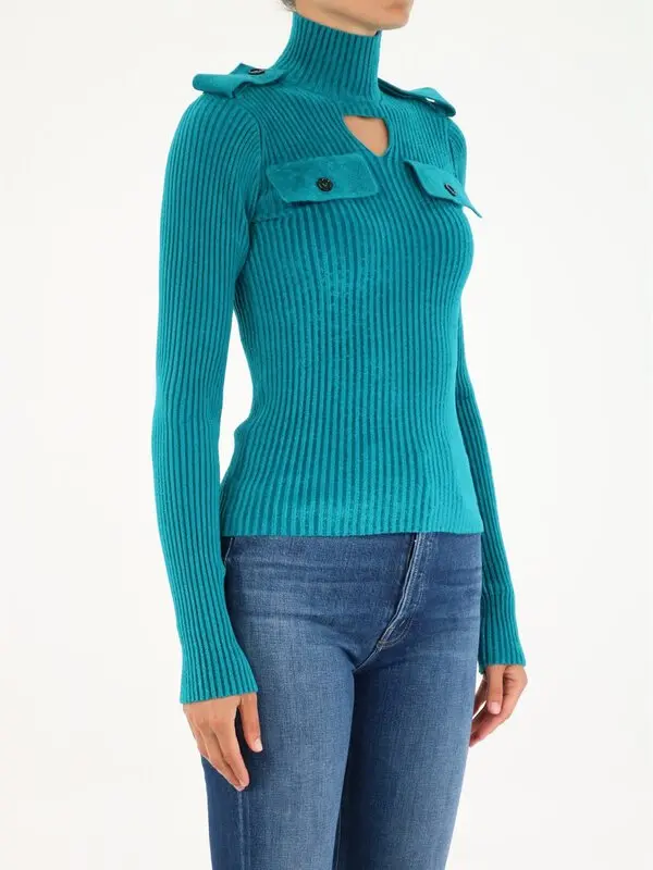 Bottega Veneta Rib-knit Cut-out Jumper With High Neck And Epaulettes