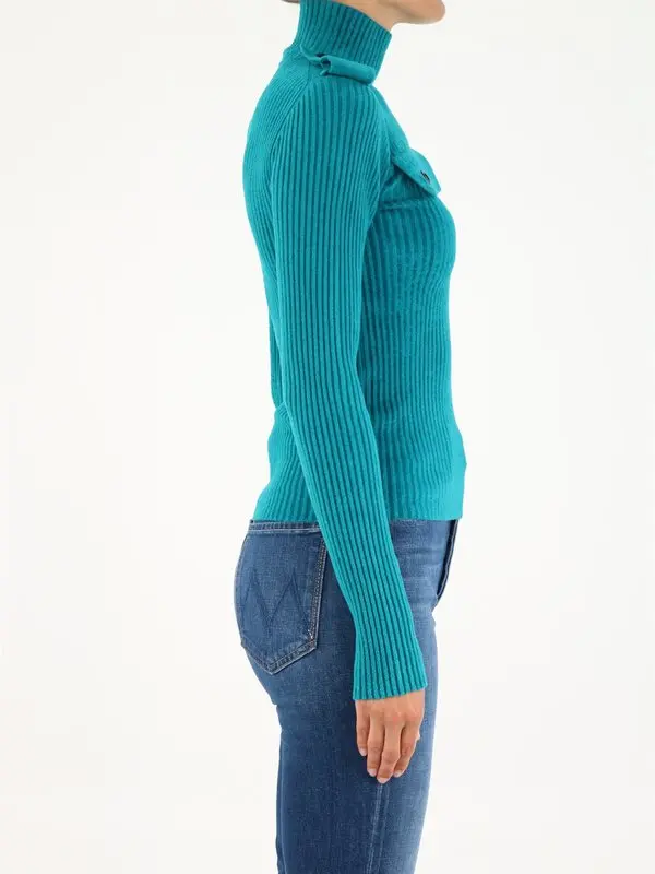 Bottega Veneta Rib-knit Cut-out Jumper With High Neck And Epaulettes
