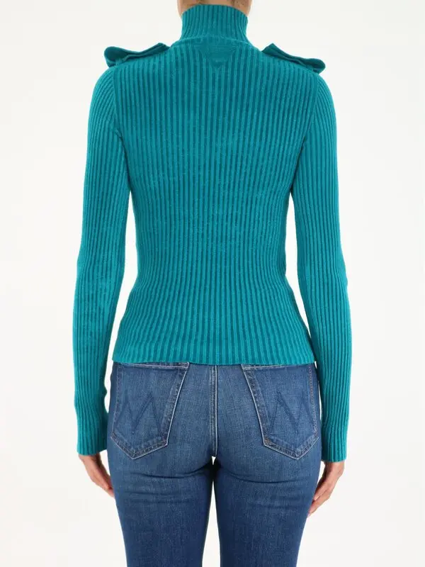 Bottega Veneta Rib-knit Cut-out Jumper With High Neck And Epaulettes