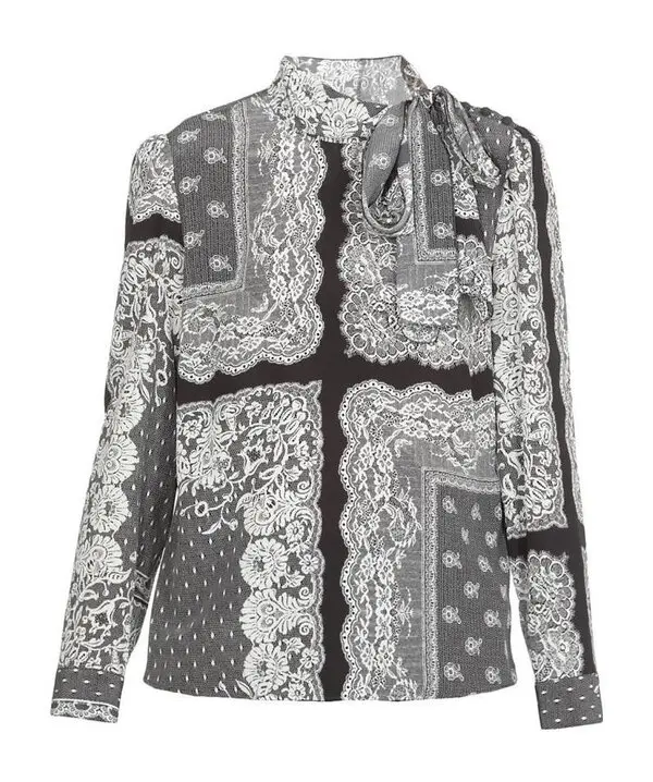 Red Valentino Long Sleeve Printed Bow Tie Blouse
