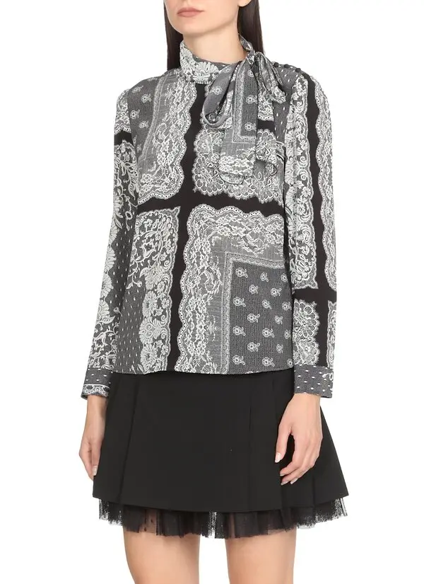 Red Valentino Long Sleeve Printed Bow Tie Blouse
